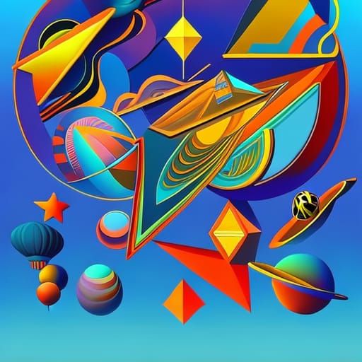 Ufos, space ship. cubist painting, Neo-Cubism, layered overlapping ...