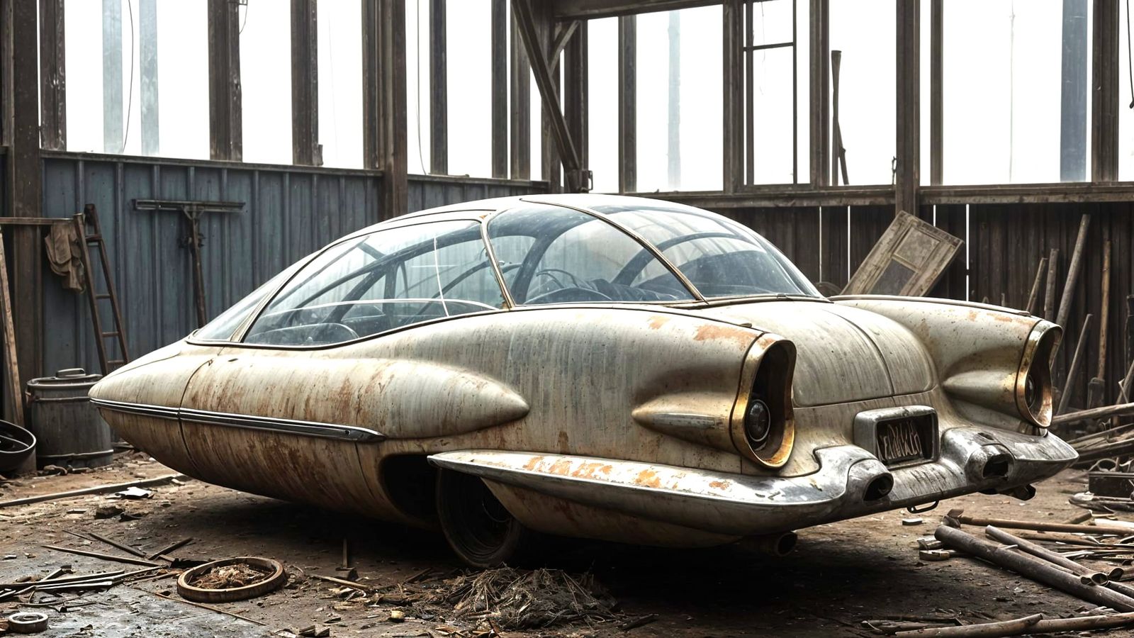 A 1950s sleek, angular, transparent bubble topped, finned, futuristic ...