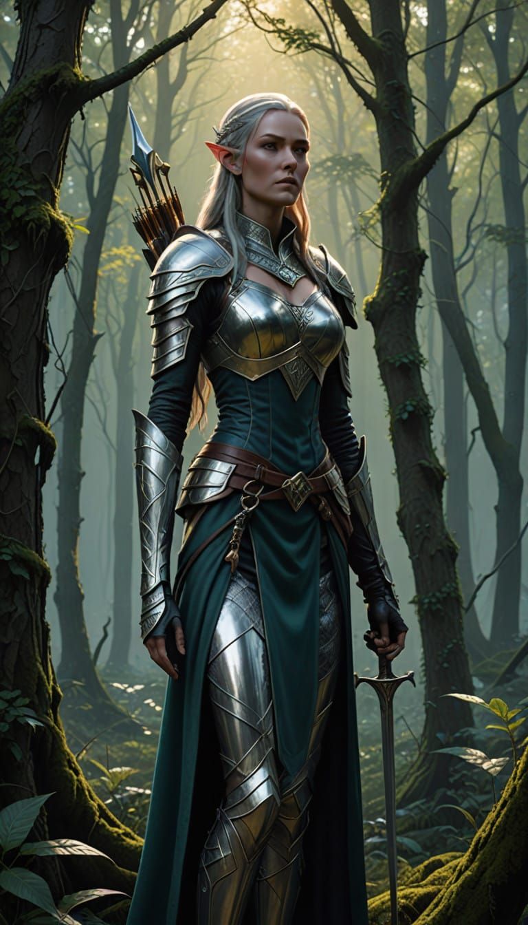Ethereal Elven Commander in Futuristic Armor - AI Art
