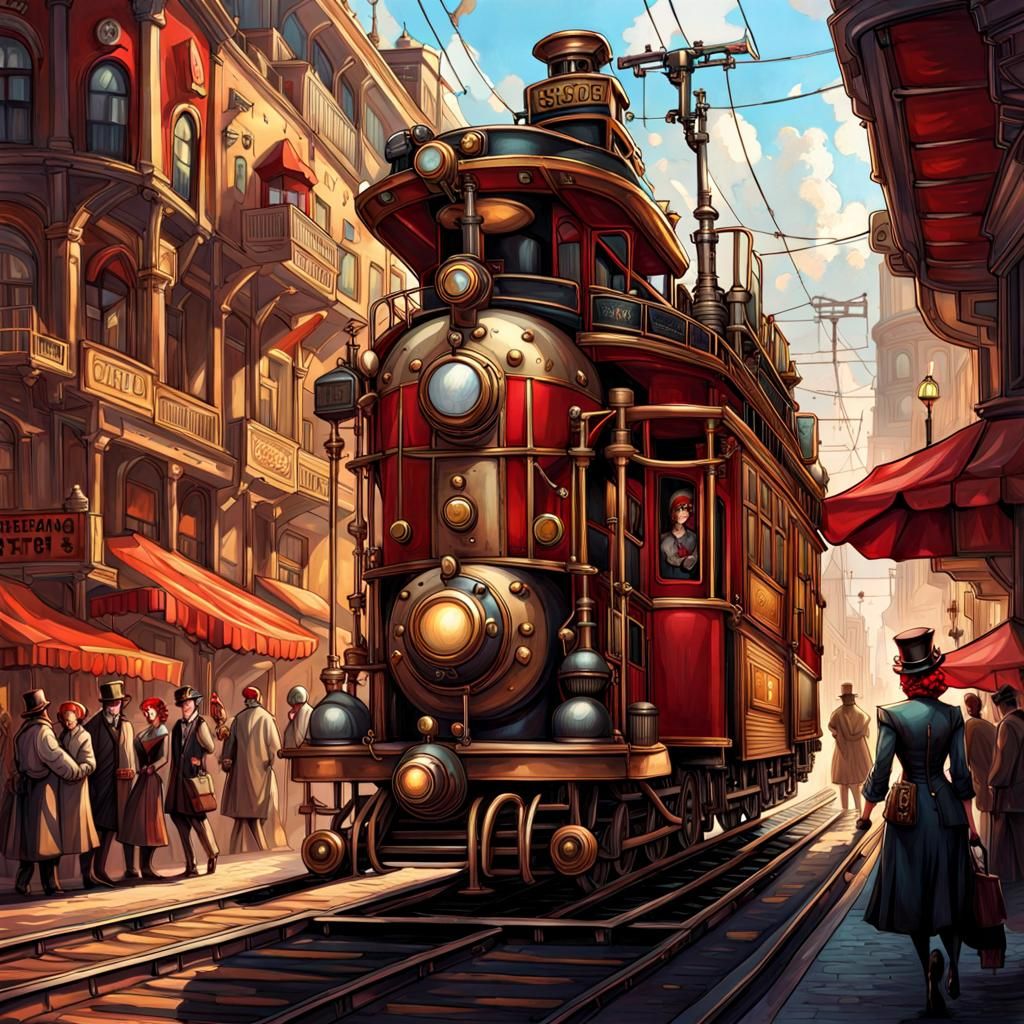 steampowered tram - AI Generated Artwork - NightCafe Creator