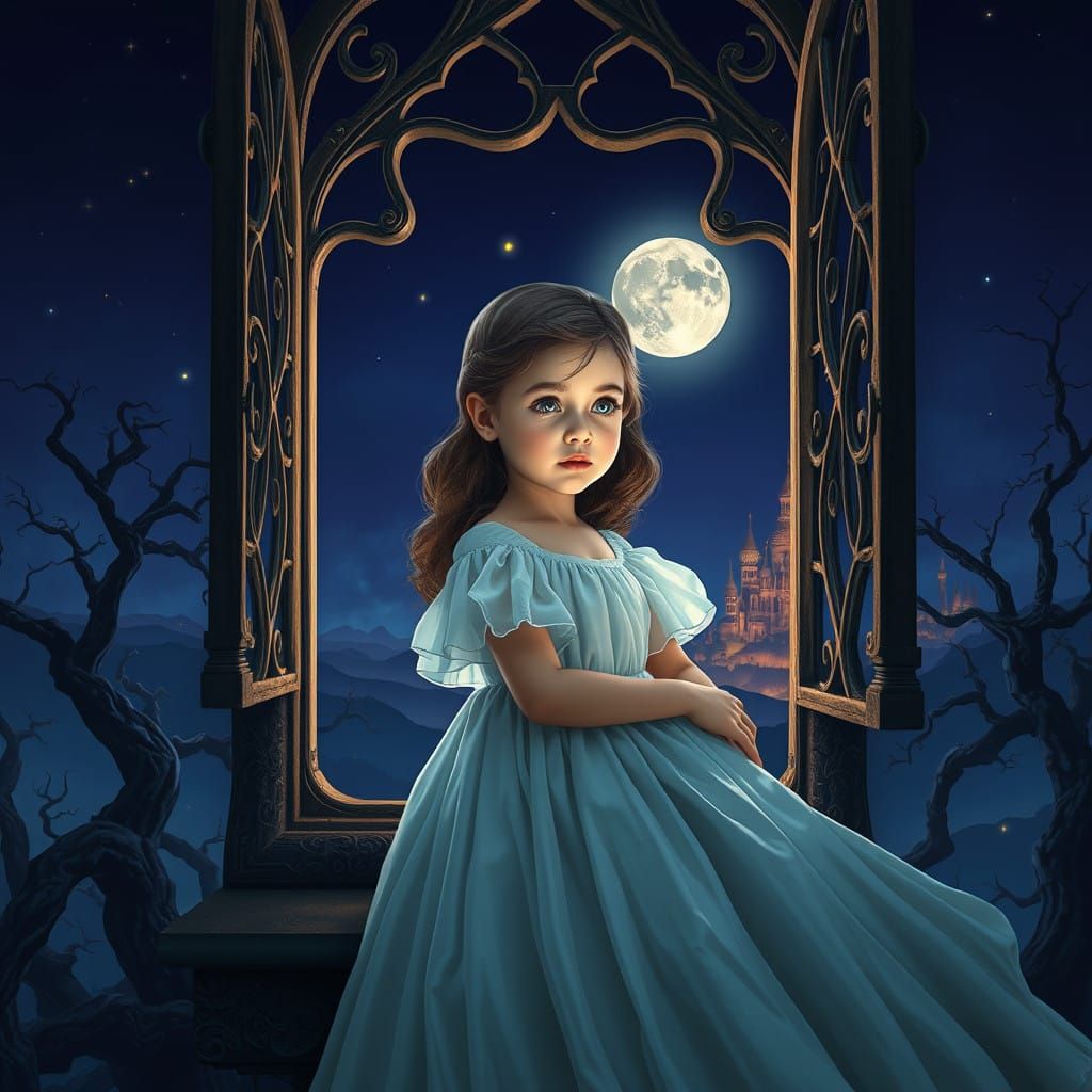 nightfall - Fantasy Nighttime Scene with Curious Girl