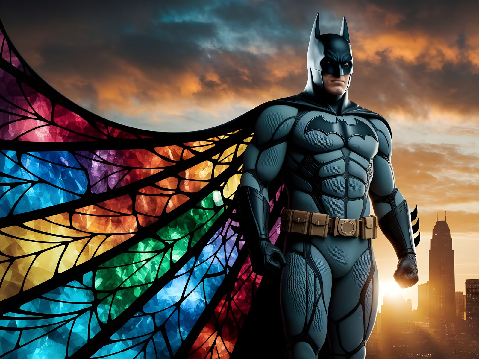 Batman in Vibrant Stained Glass Cape and Cowl at S... - AI Art