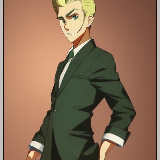 Loid Forger from the anime Spy x Family in a green suit with a red tie ...