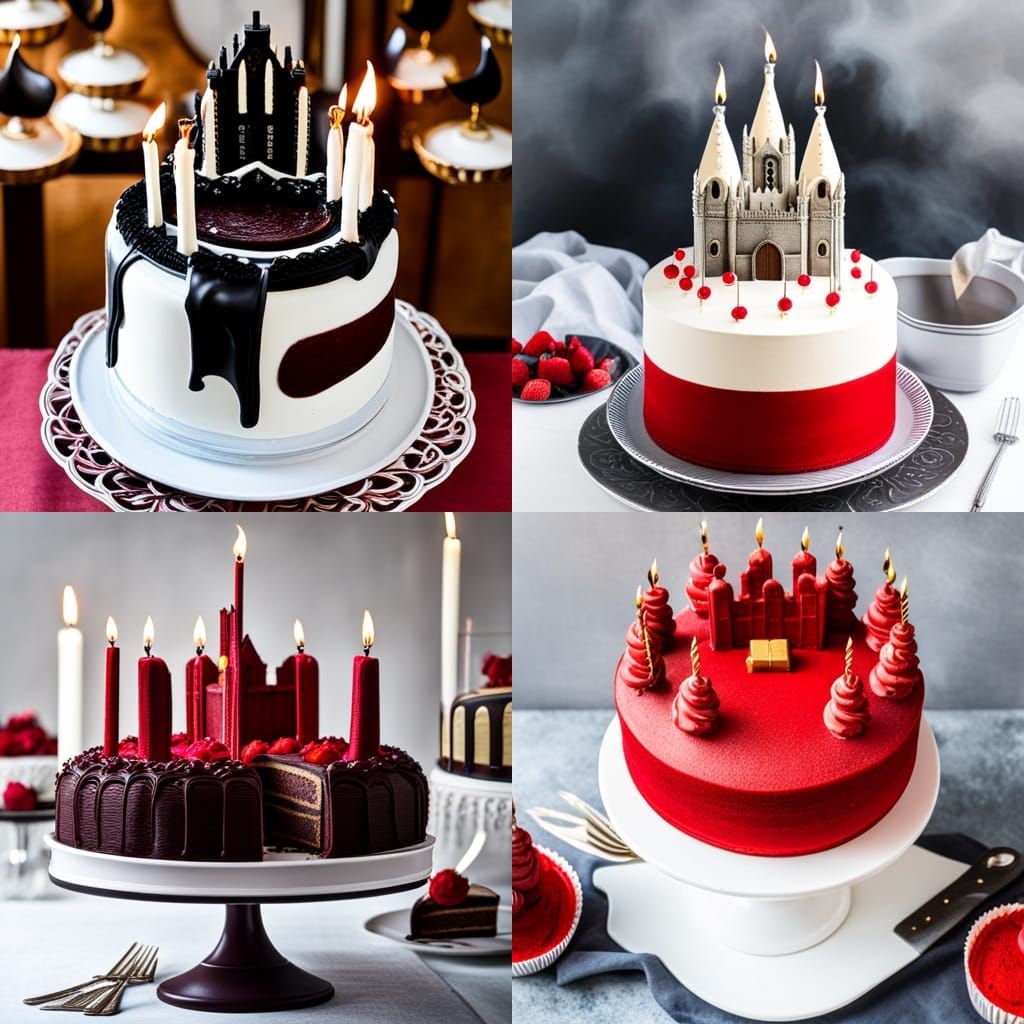 Gothic Red Velvet Birthday Cakes - AI Generated Artwork - NightCafe Creator