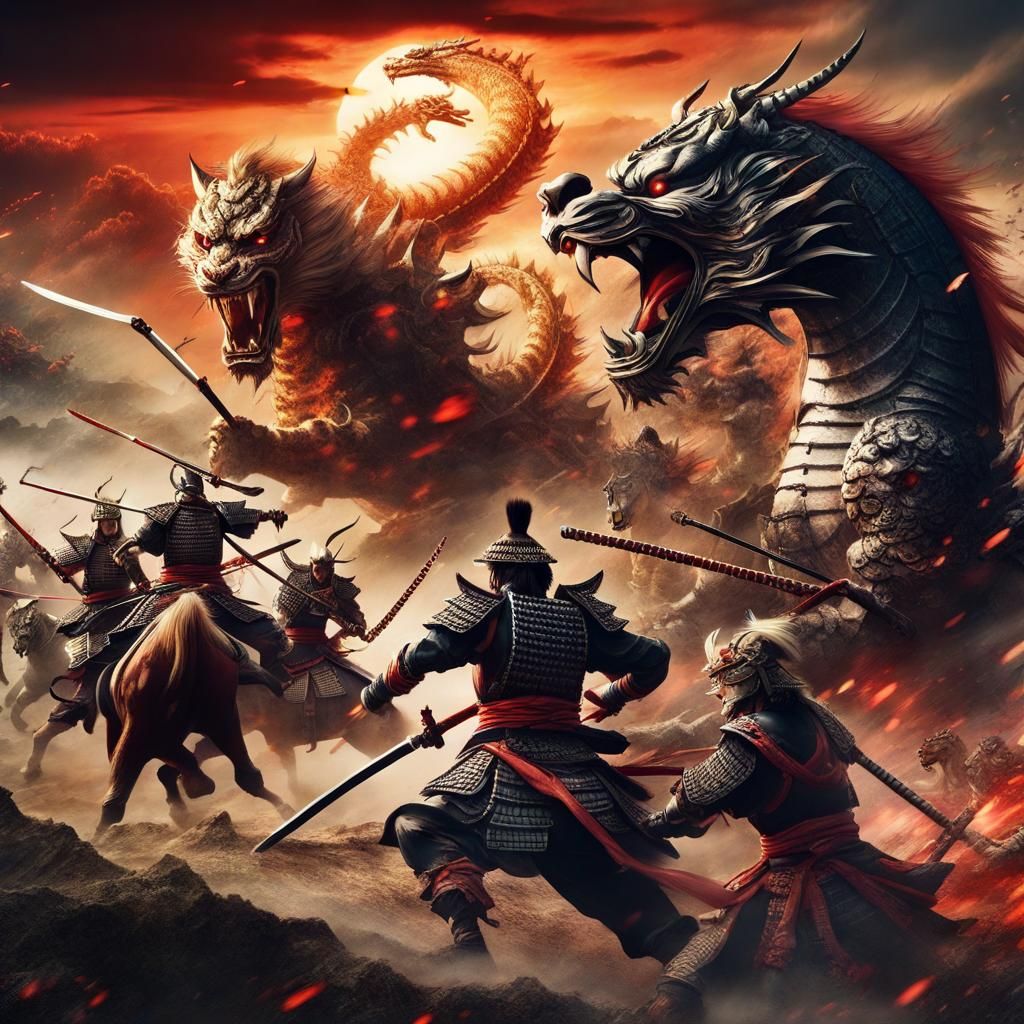 SAMURAI VS DRAGONS - AI Generated Artwork - NightCafe Creator
