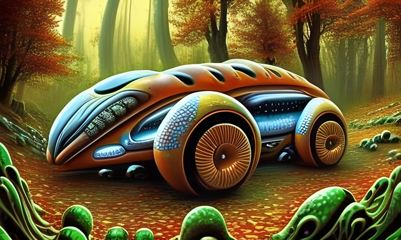 alien car in autumn forest - AI Generated Artwork - NightCafe Creator