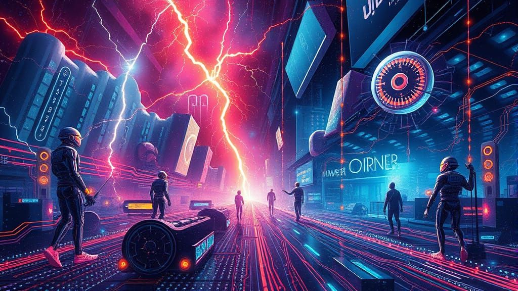 Surreal Electric Dreamscape in Pointillist Style - AI Art