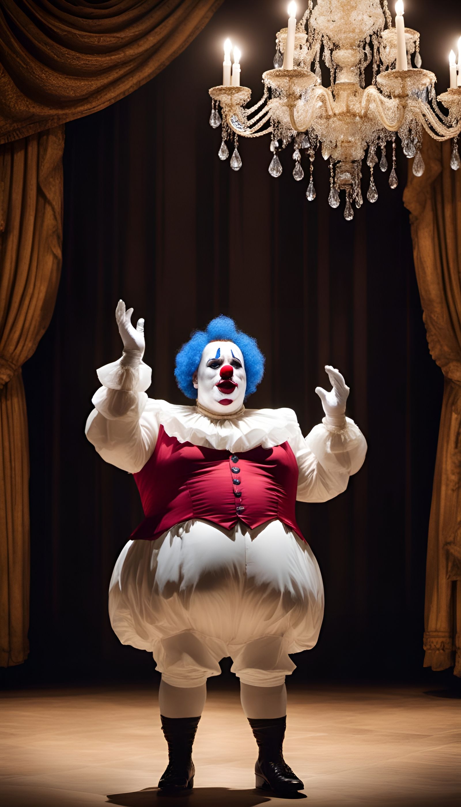 A sad fat clown on stage singing in the opera - AI Generated Artwork ...