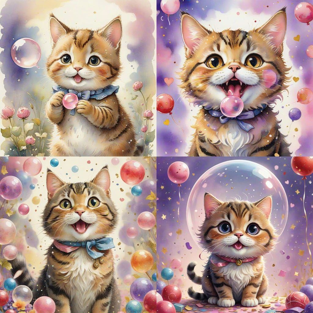 Vintage Storybook Chibi Cat Celebrates Valentine's... - AI Art