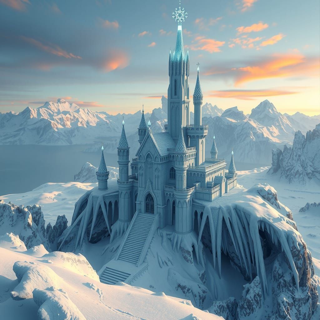 Ice Castle - Shimmering Ice Castle Amidst Snowy Peaks