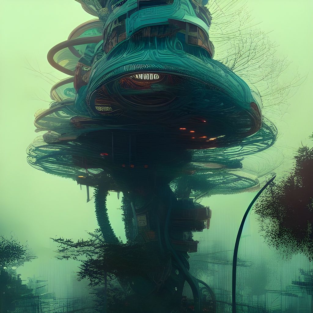 biopunk futuristic wooden tree house tentacle roof swirling , an ...