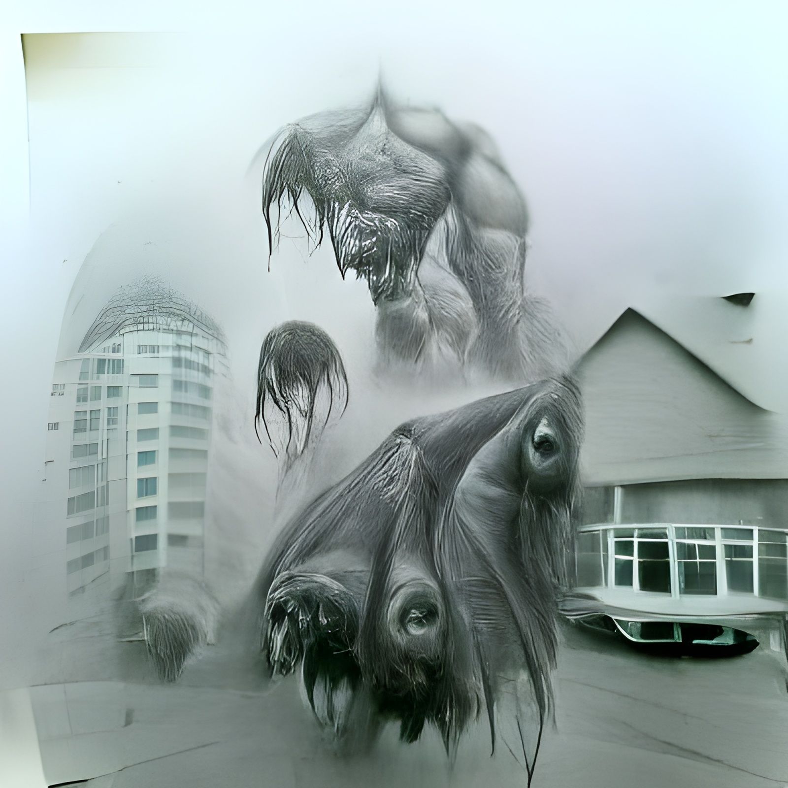 Ominous looming monsters in the fog pencil sketch sinister by Greg ...