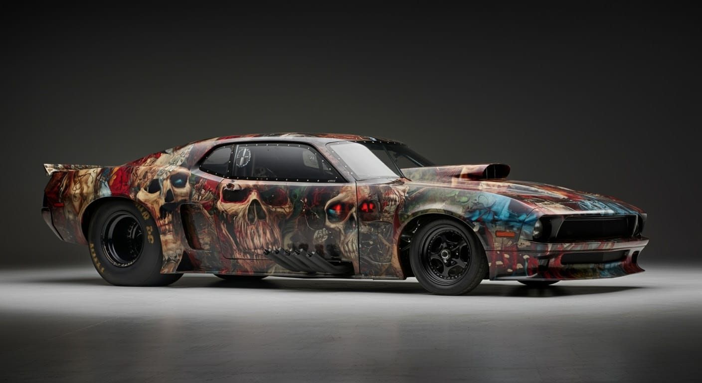 Futuristic Dragster Concept Car in Dark, Industria... - AI Art