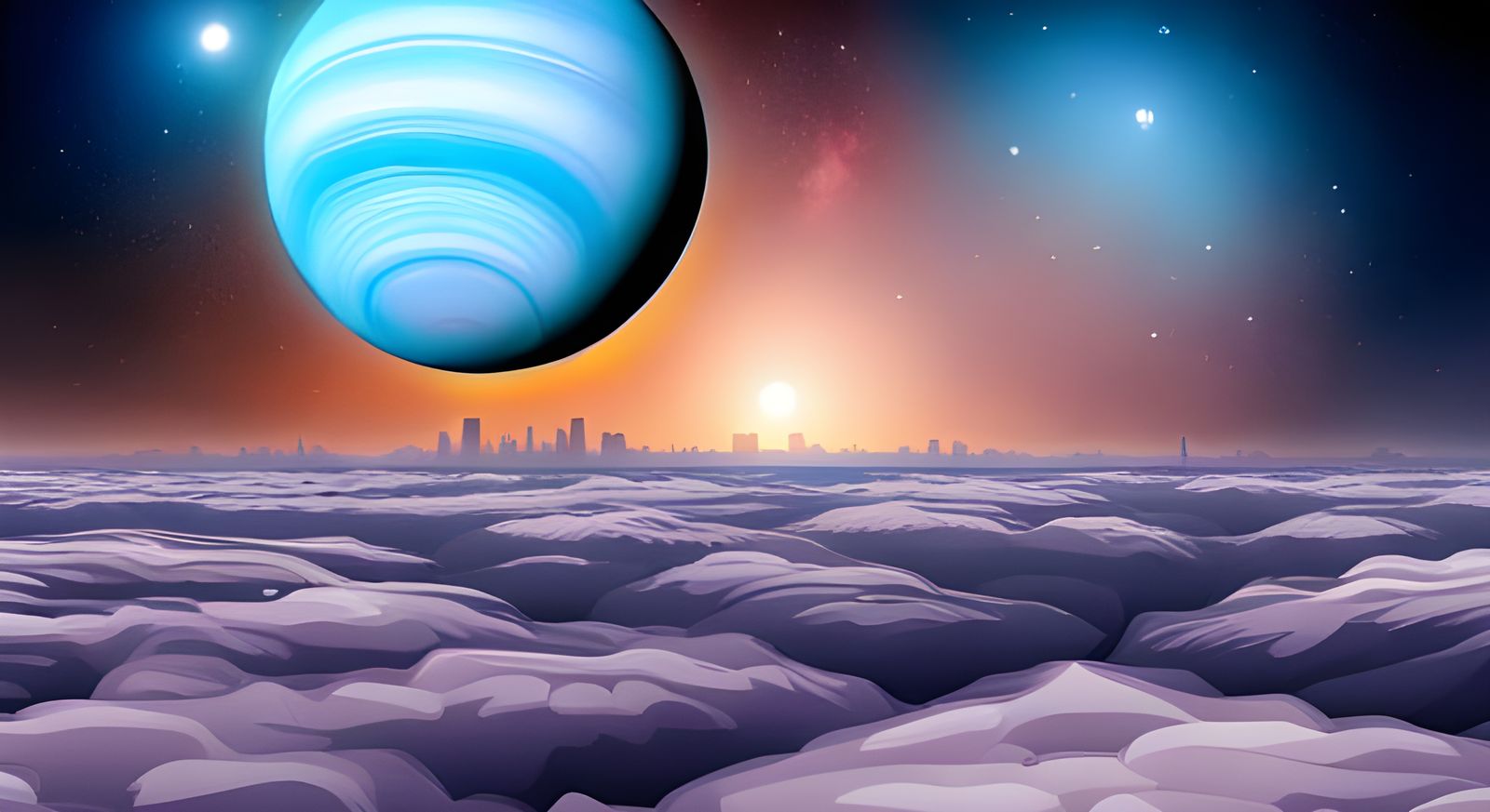 Planet Uranus clearly visible on sky, beautiful city landscape - AI ...