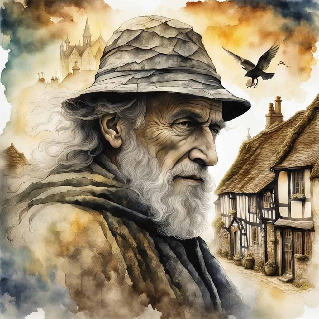 Merlin the Wizard in a medieval village #2 - AI Generated Artwork ...