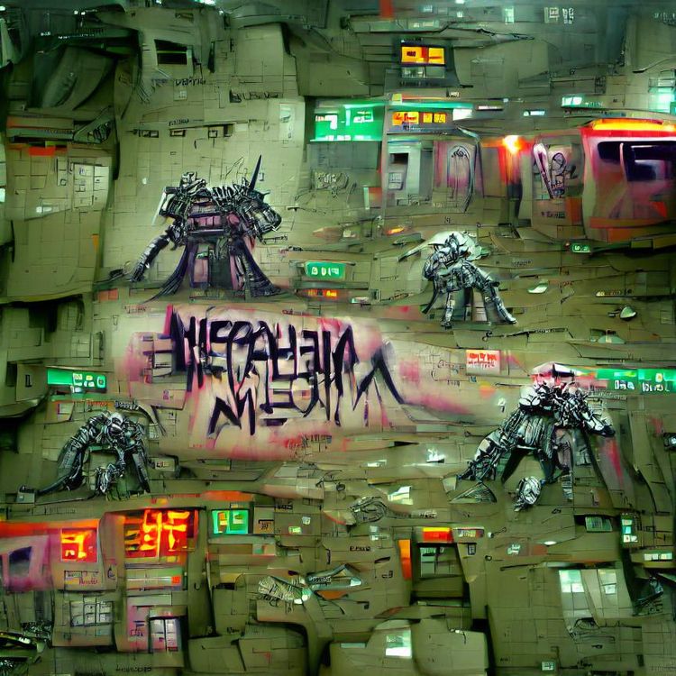 Mecha cyberpunk graffiti nightmare hellscape - AI Generated Artwork - NightCafe Creator