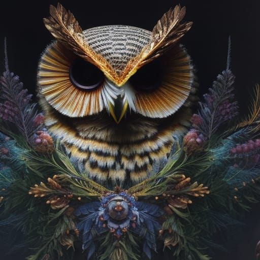 Photorealistic Ancient owl god. Beautiful: by N. C. Winters and ...