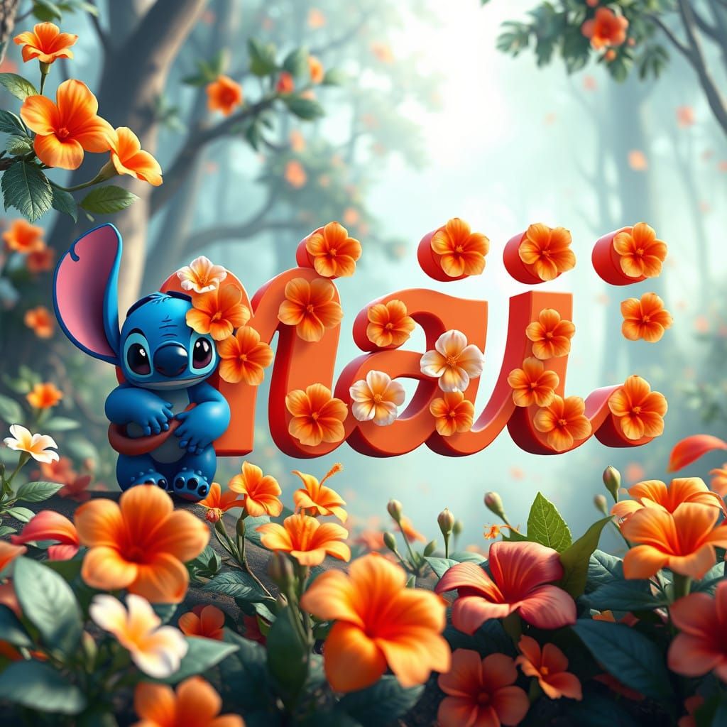 Magical 3D Lettering in Pixar Style with Stitch an... - AI Art