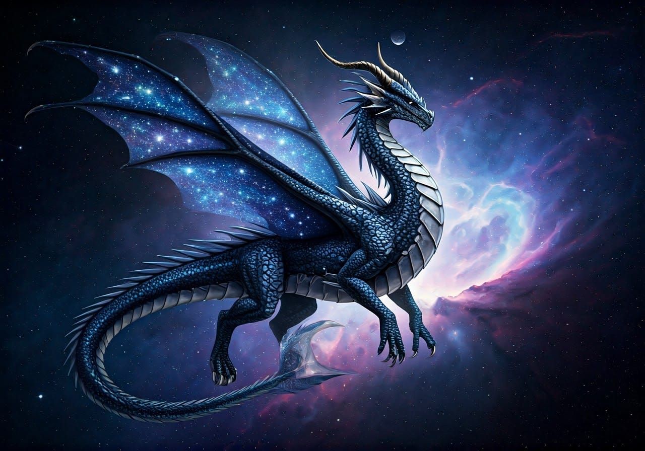 Starlight Dragon - Mystical Starlight Dragon in Nebula Majes...
