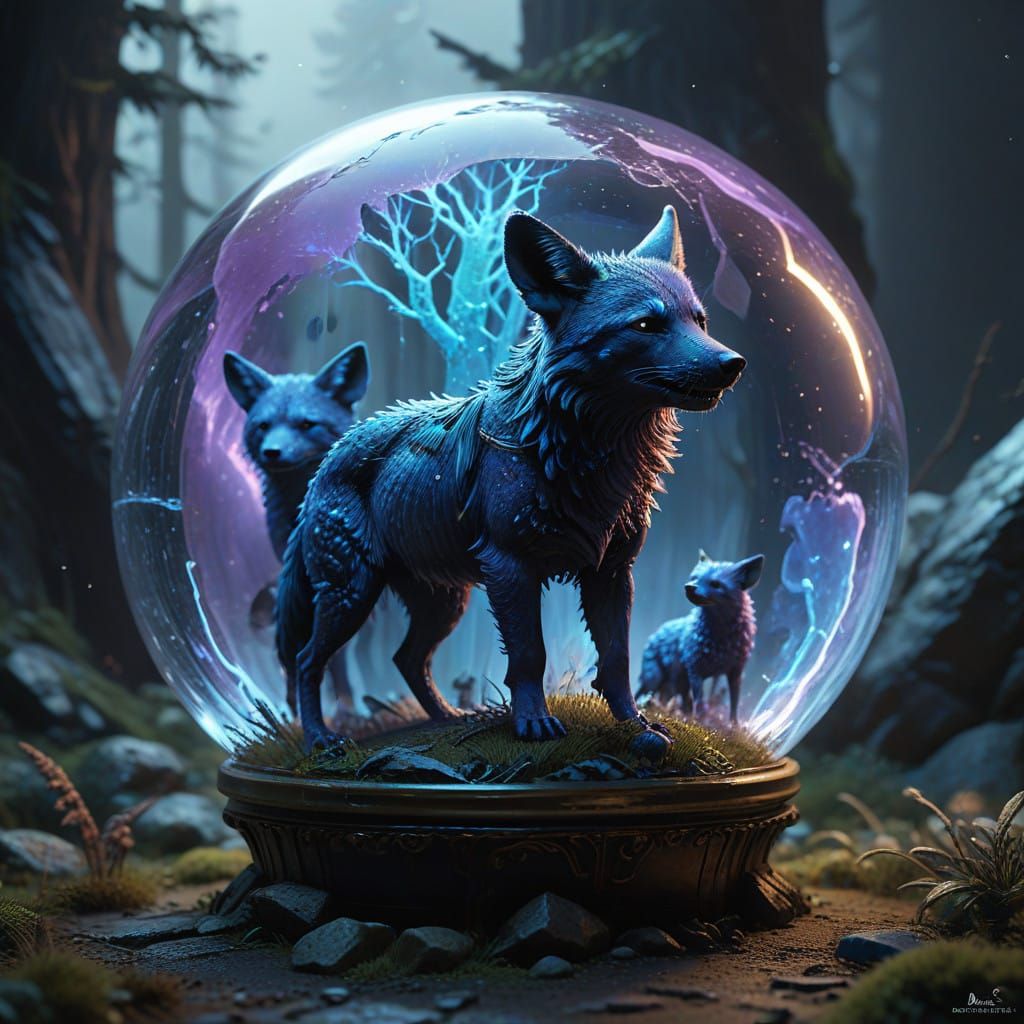 Aardwolves in a crystal ball - Mystical Aardwolf Trio in Cr...
