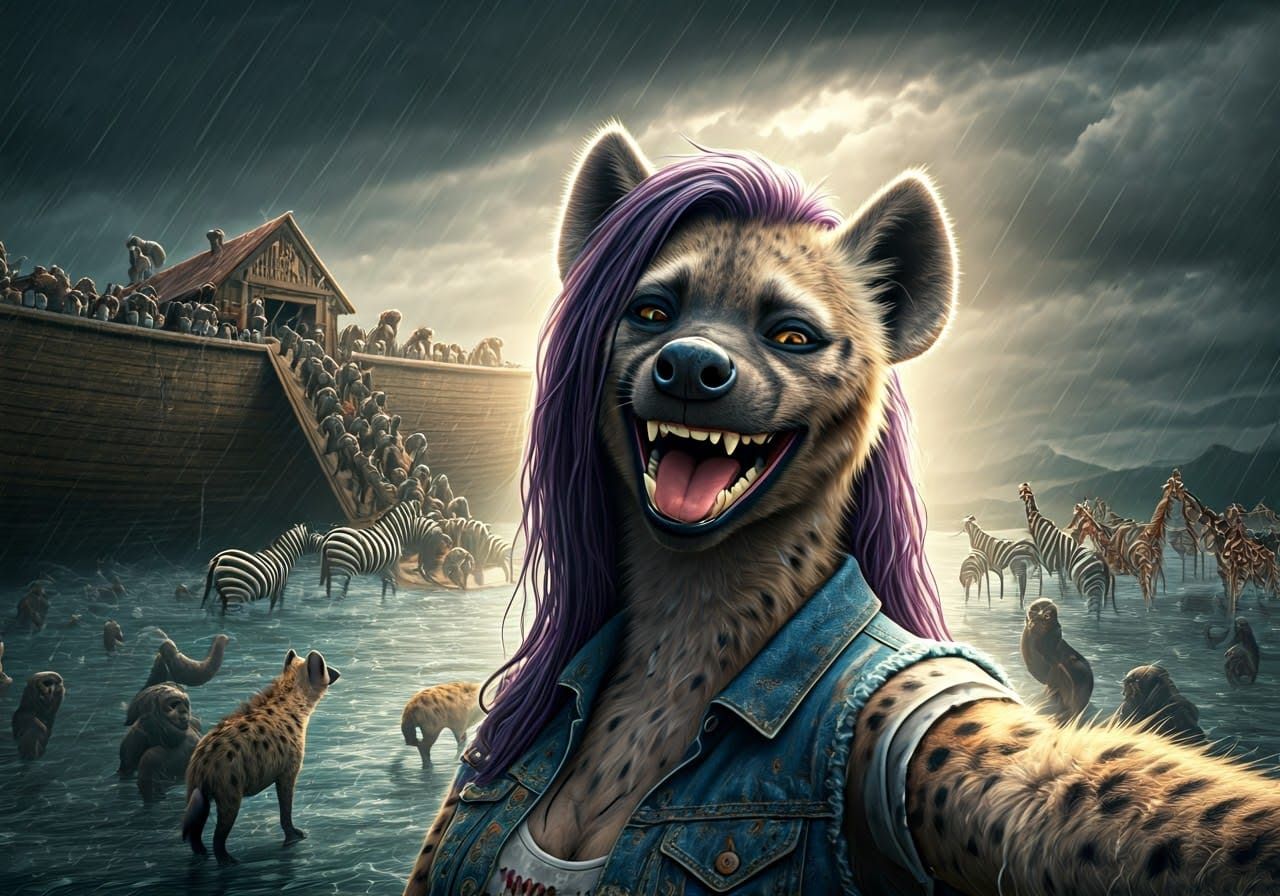 All Aboard! - Drenched Punk Hyena Boards Noah's Ark