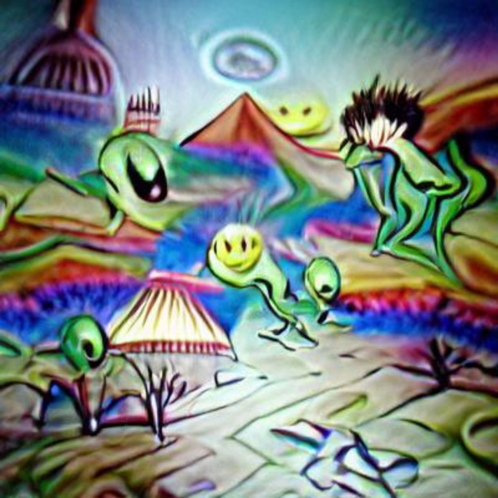 Happy aliens tripping on lsd cartoon - AI Generated Artwork - NightCafe ...