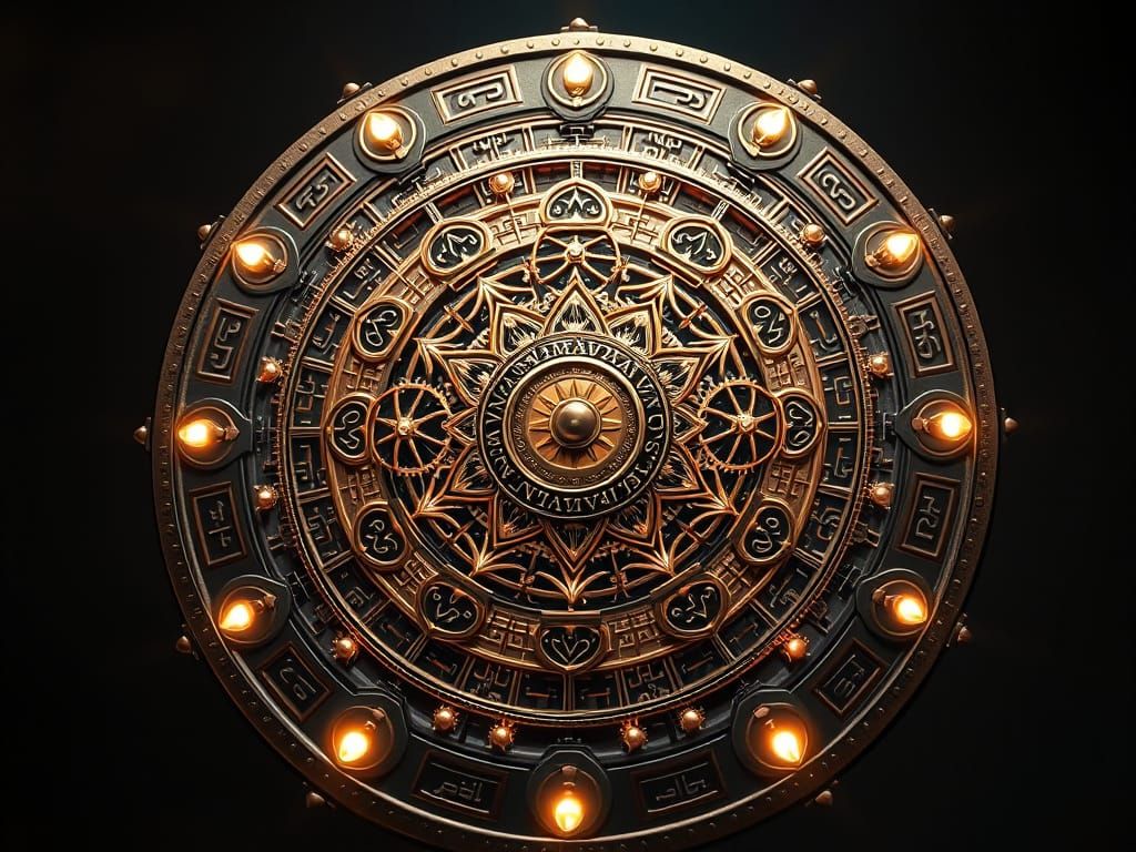 Steampunk Mandala Shield Neutralizes Time Waves - AI Art