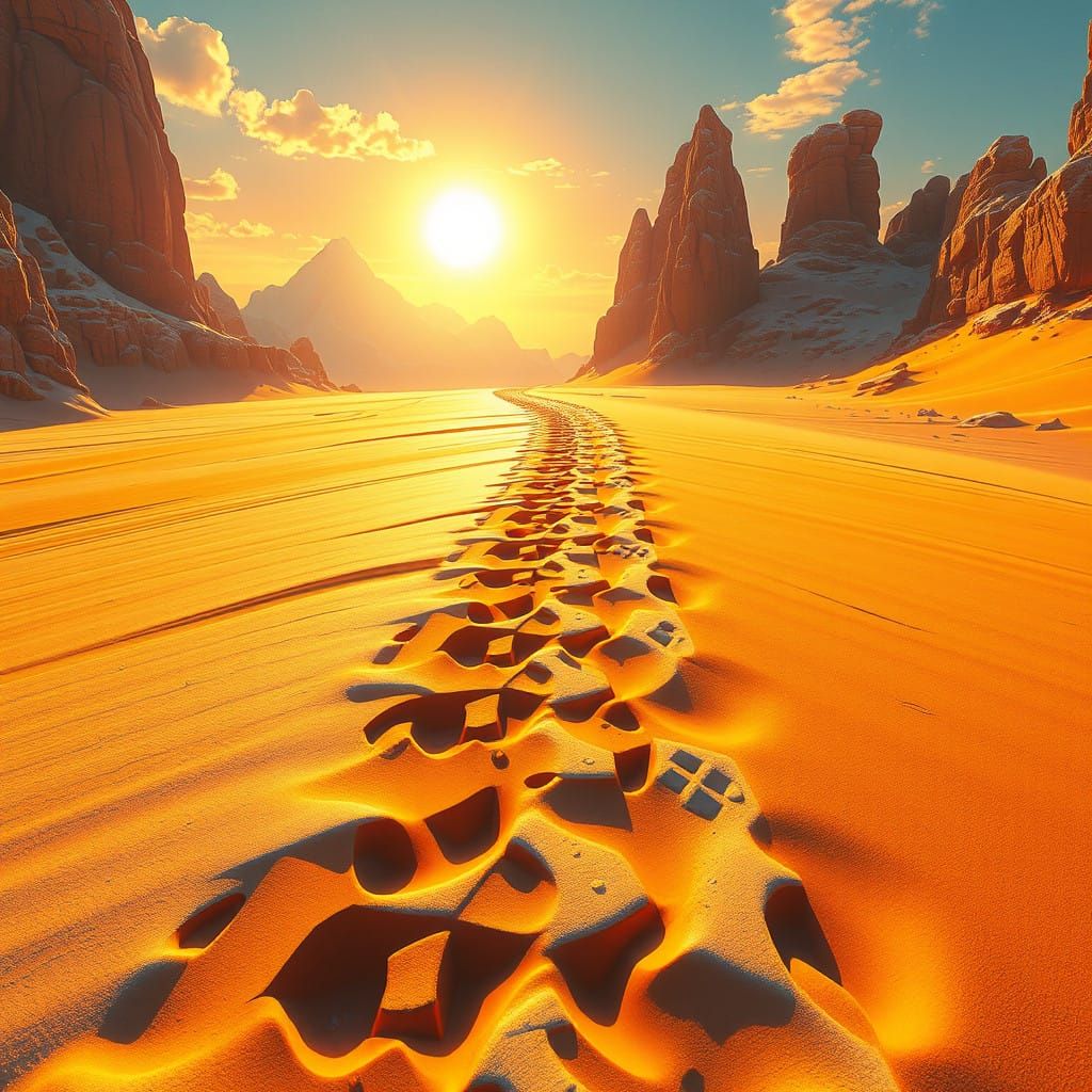 👣 Footsteps fading into sand or snow. Solar punk