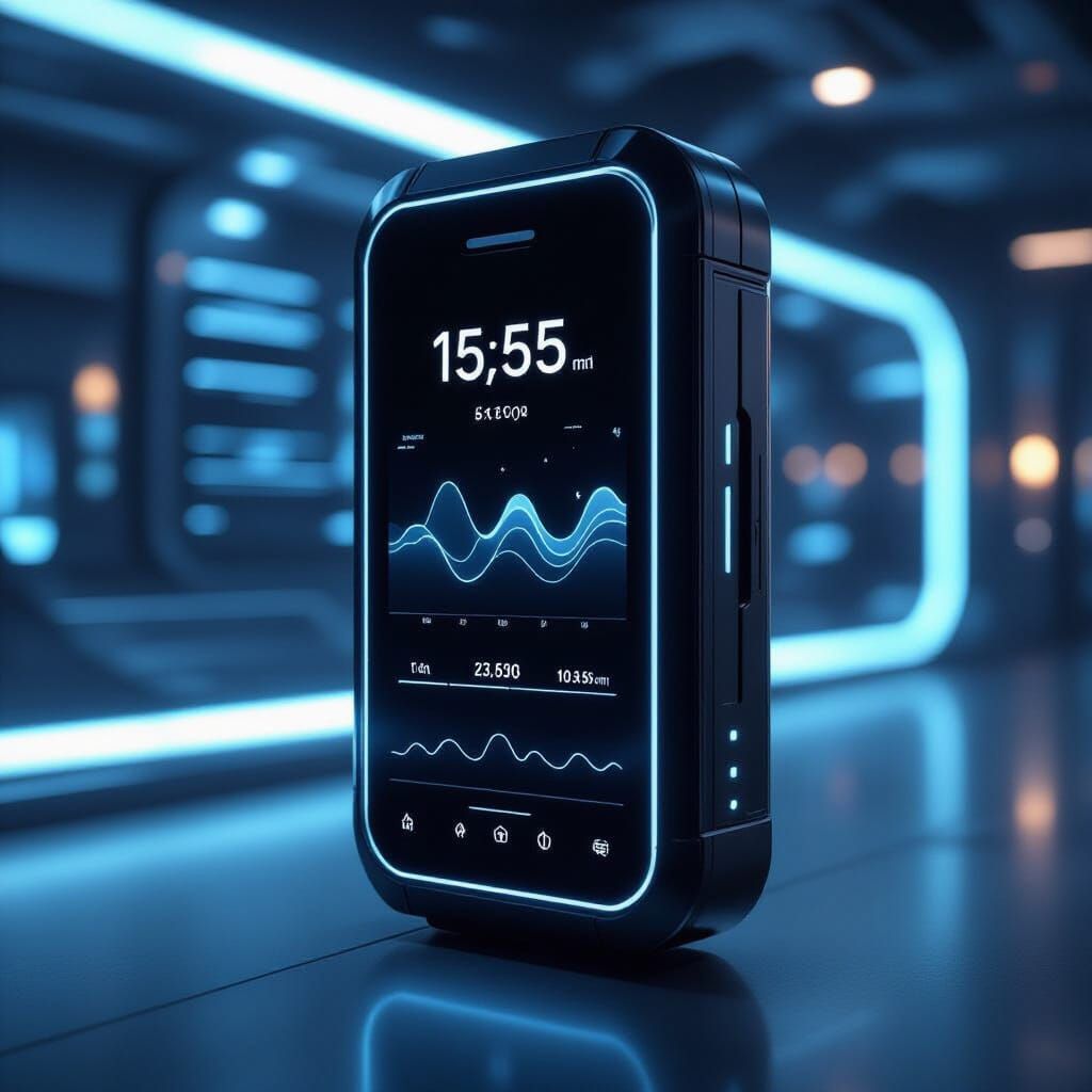 Futuristic Matte Black Device Displaying Timeline ... - AI Art