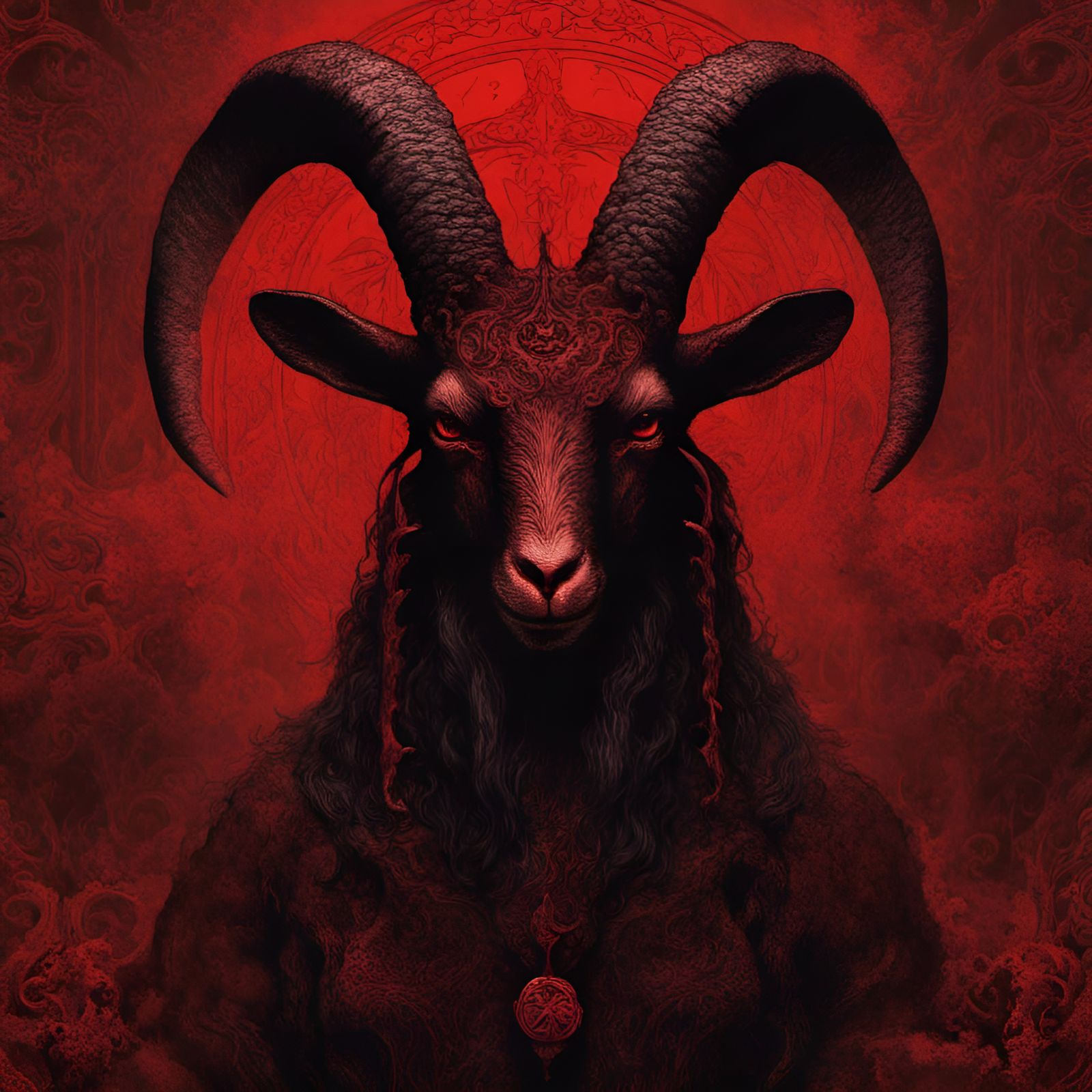 Satanic Goat Head Mystic red fog in hell,medieval celtic patterns ...