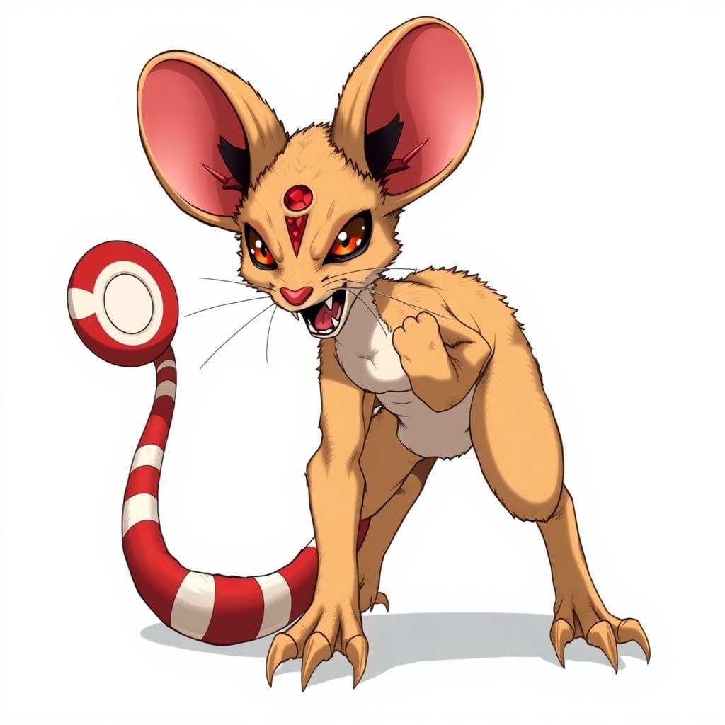 Mysterious Ringtail with Ruby Gemstone, Anime-Insp... - AI Art