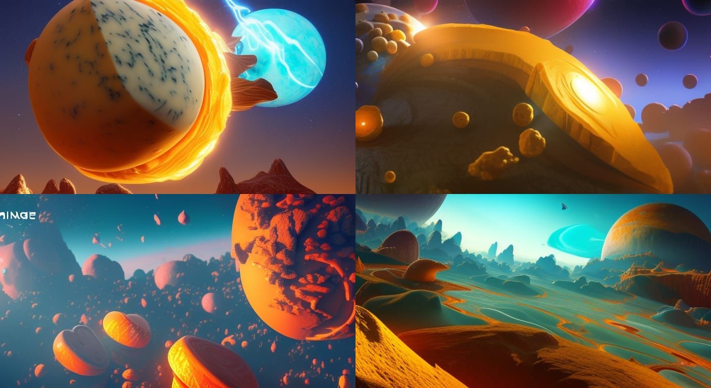 single Cheese planet, fantastical, intricate detail, splash screen ...