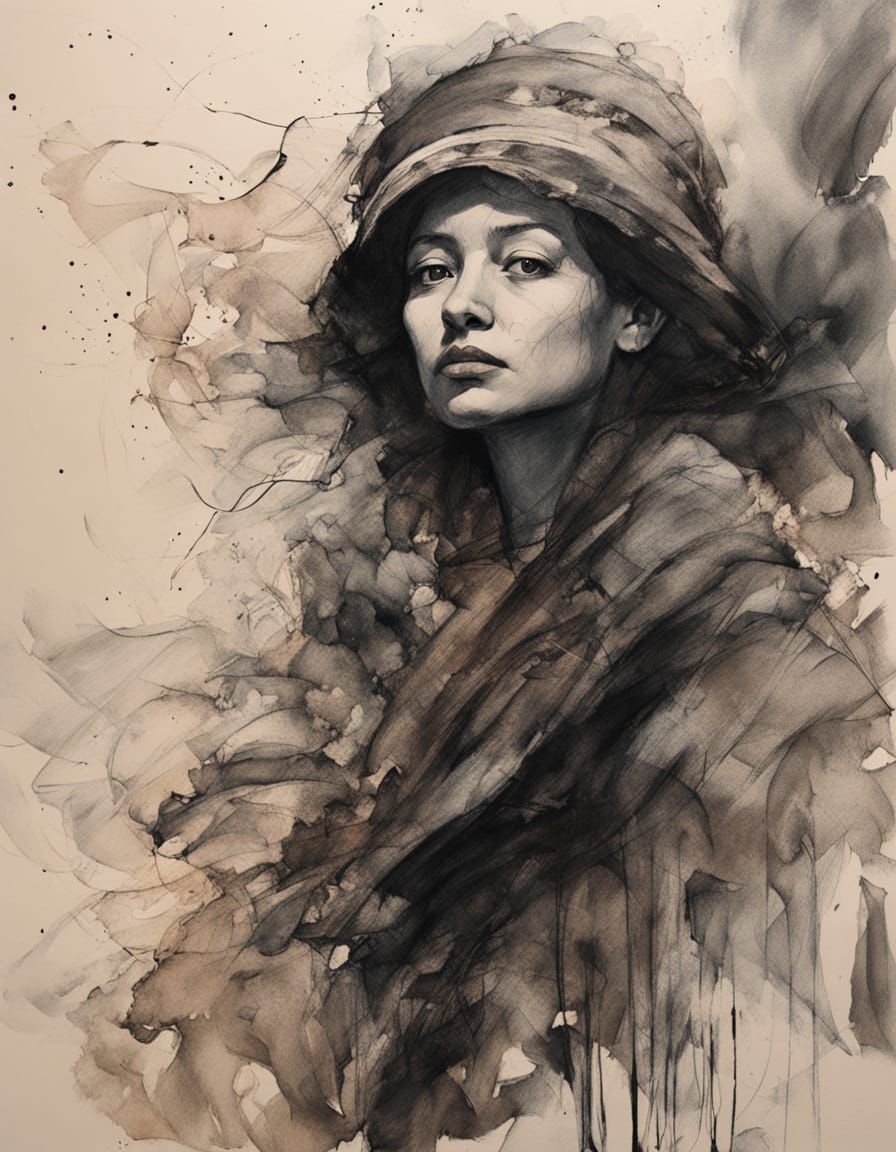 Gestural hatching drawing, charcoal, alcohol ink