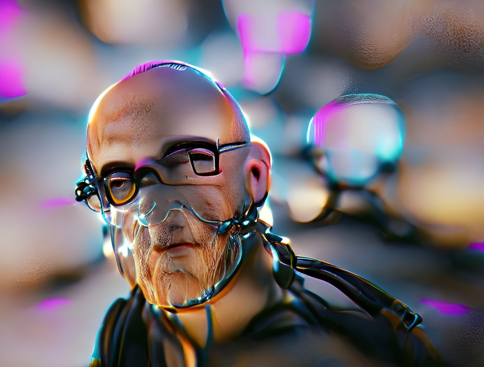 Cyberpunk bald man in glasses, symmetry, octane 8k, photoreal ...