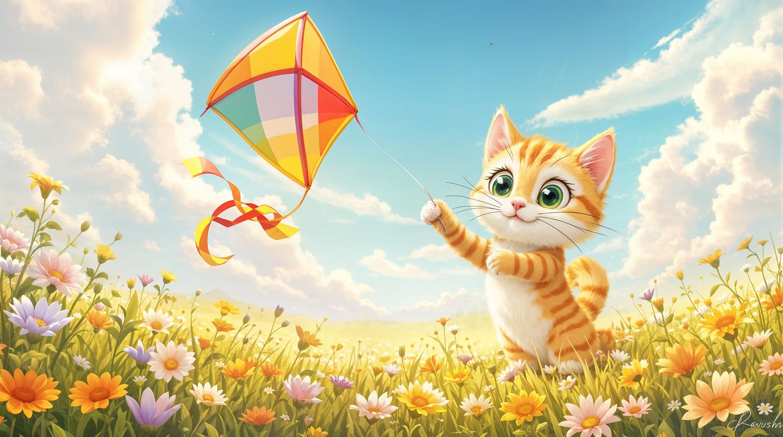 Kite Kat - CGI Cartoon Cat Soars in Sunny Field