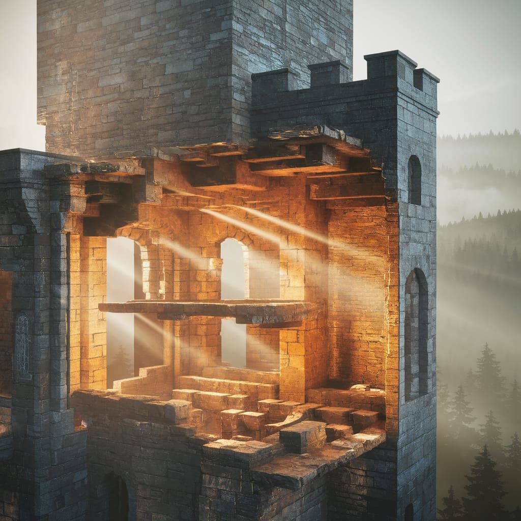 cutaway view of a tall castle - Medieval Castle Cutaway in A...