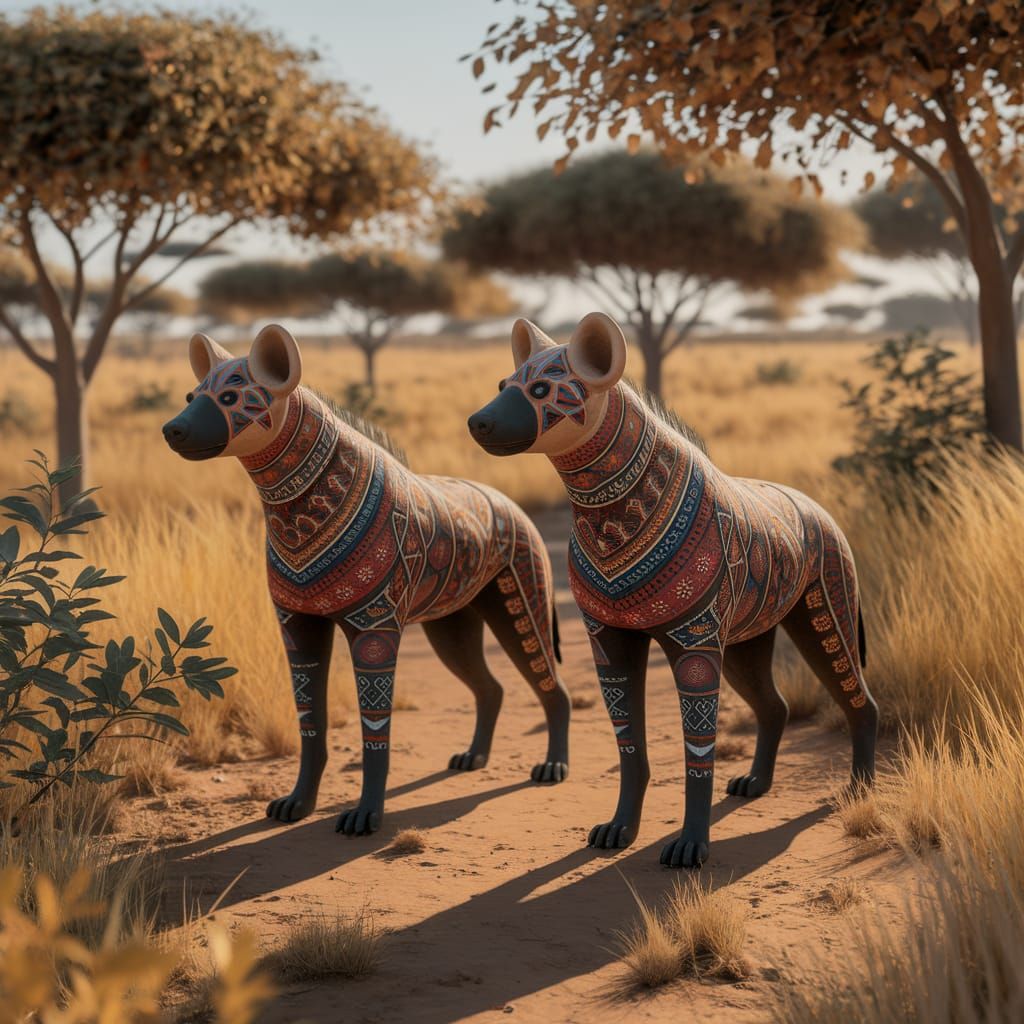 Hyenas made of decorated clay - Hyenas made of decorated cl...