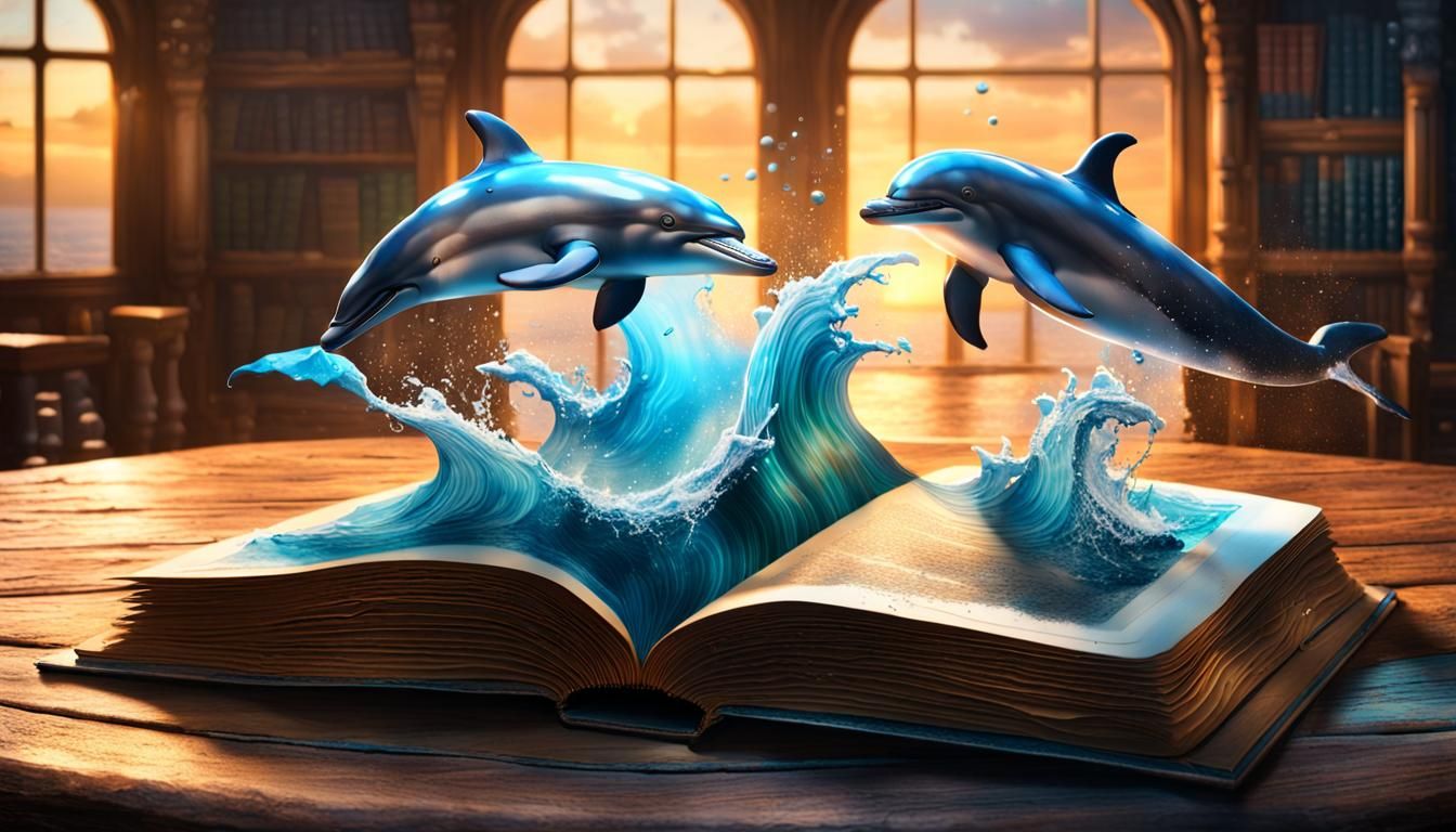 dolphins jumping out of a book - AI Generated Artwork - NightCafe Creator