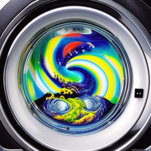 A washing Machine with a monster stuck inside during the wash cycle ...
