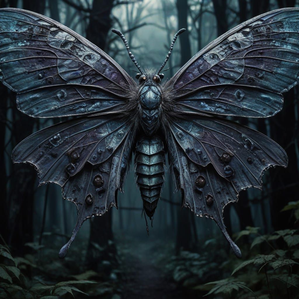 "The Puppeteer Moth" A monstrous moth with translucent stitched wings ...