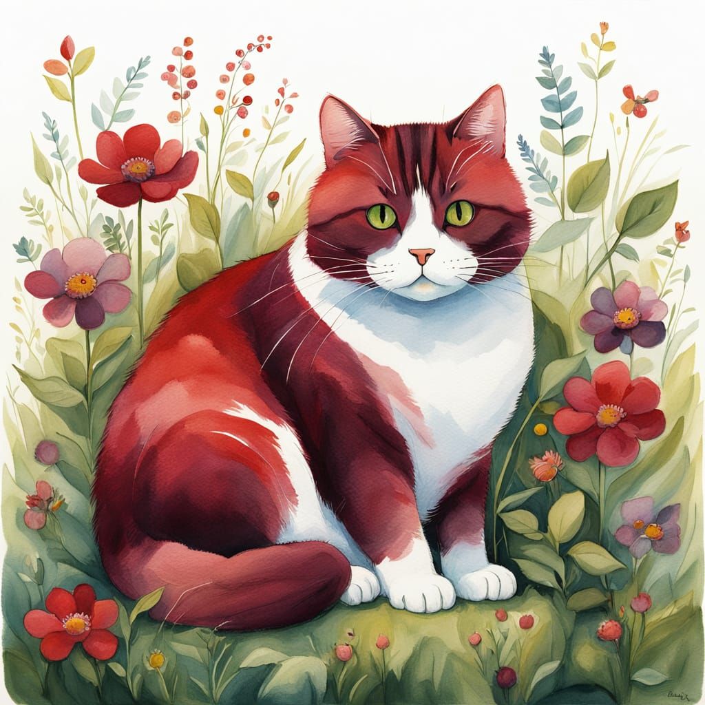 a fat, berry-sized raspberry cat - Whimsical Raspberry Cat i...
