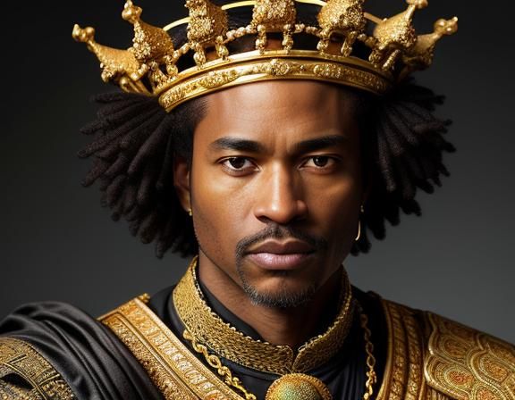 extreme close up, african-american king in intricate crown, royal ...
