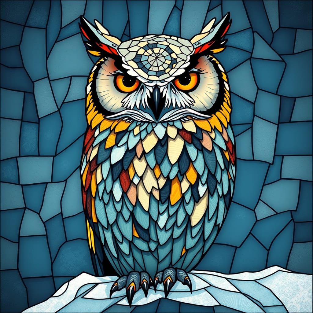 Surreal snowy owl - Surreal Snowy Owl in Vibrant Cubist Sty...