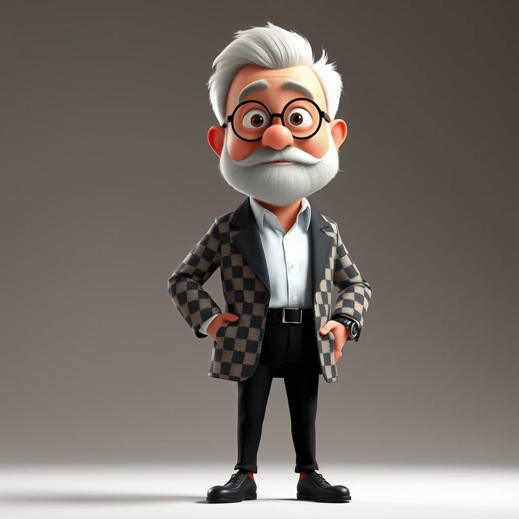 Confident Cartoon Character in Checkerboard Jacket... - AI Art
