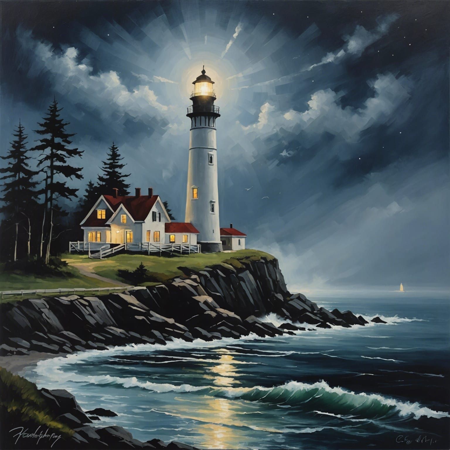 Lighthouse at Night - AI Generated Artwork - NightCafe Creator