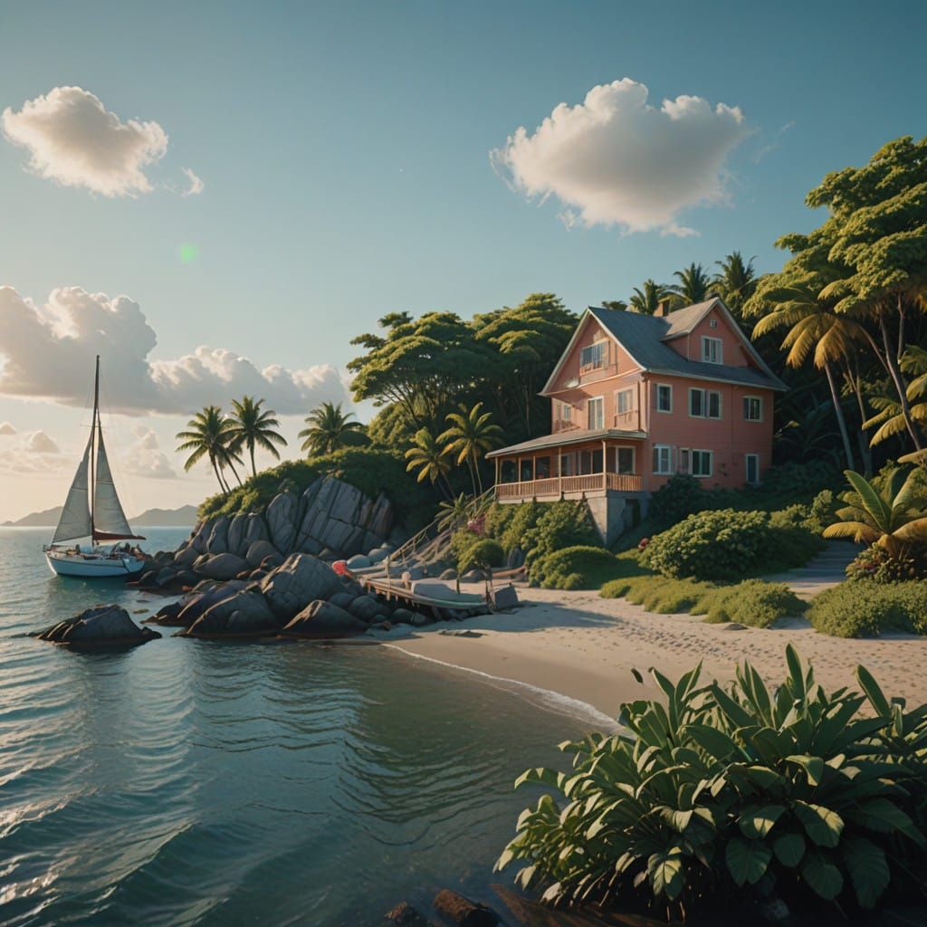 Serenic Tropical Island Retreat in Cinematic Style - AI Art