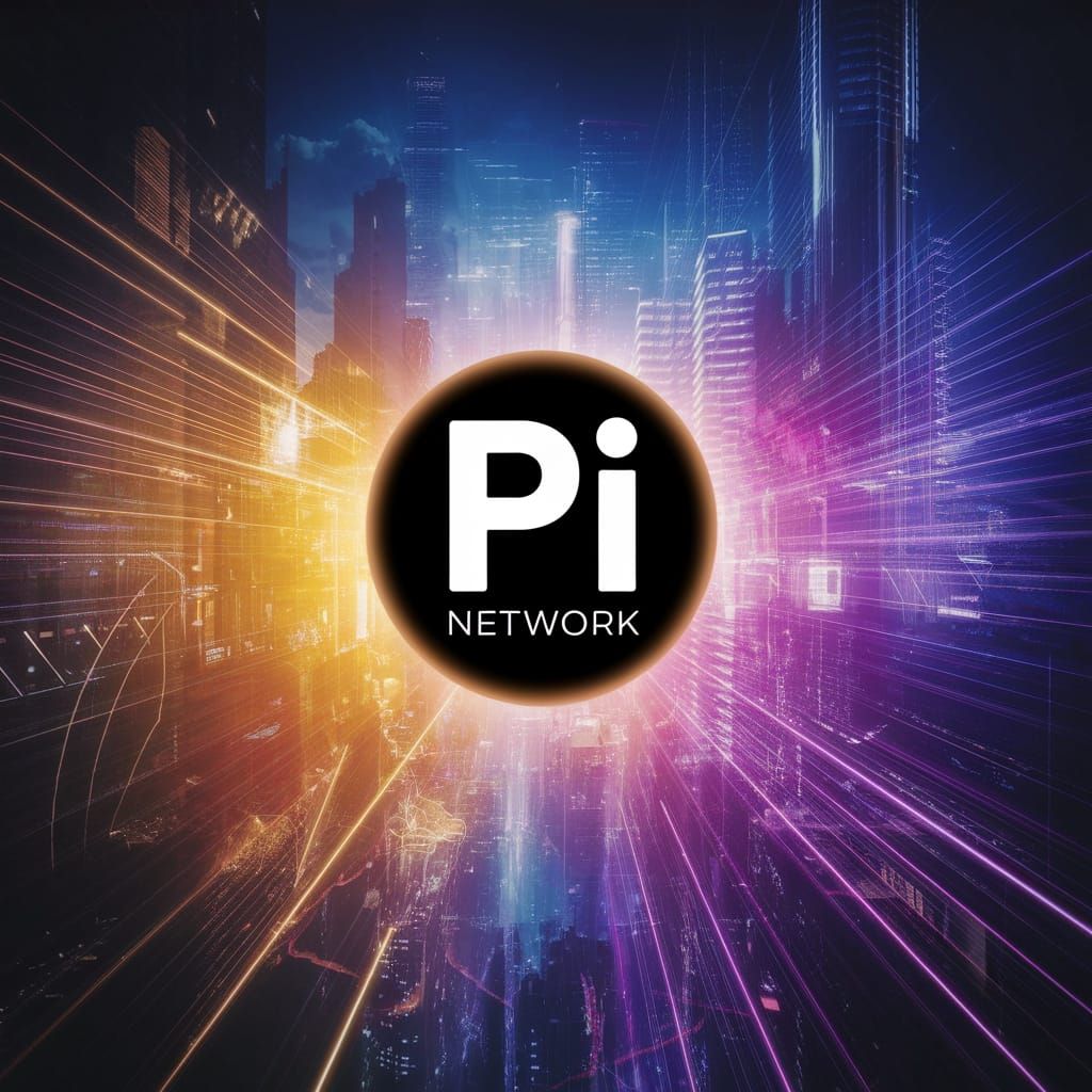 Cyberpunk Cityscape with Glowing Pi Network Logo - AI Art