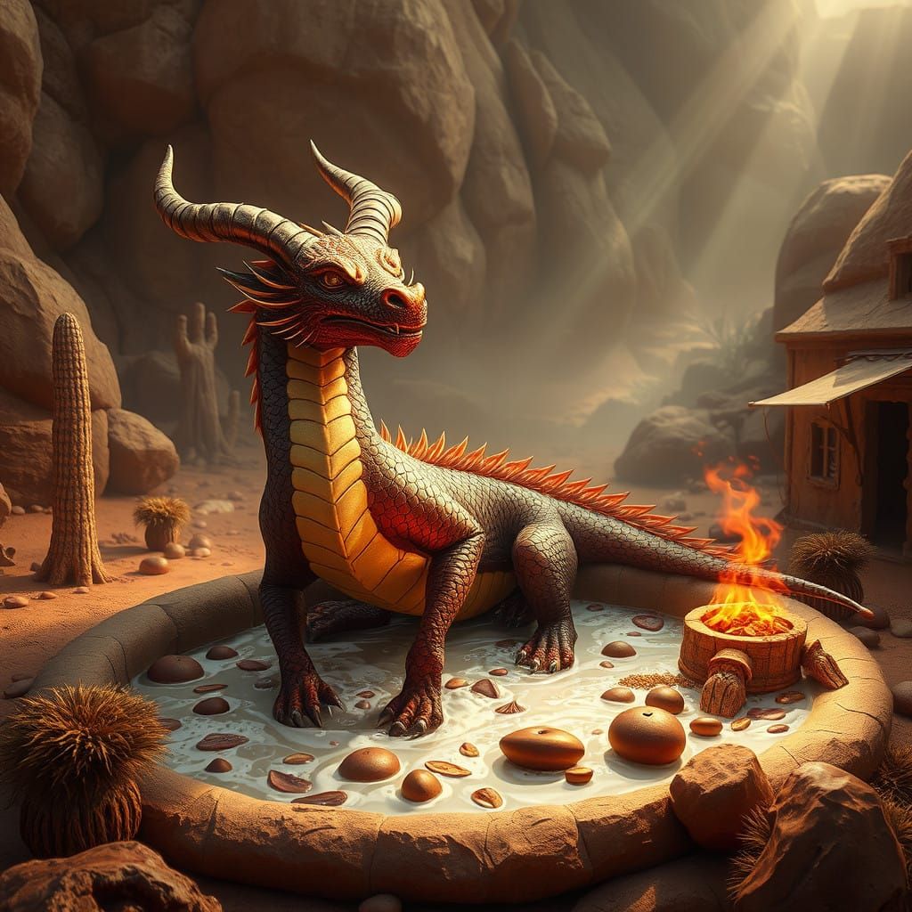 Taurus Dragon - Taurus Dragon in Earthy Desert Oasis