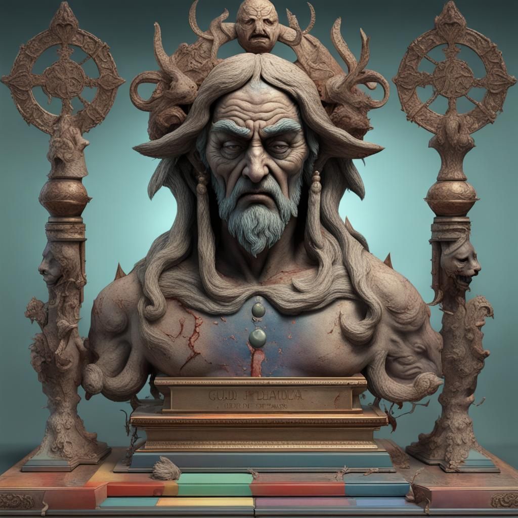 God of despair and curses, 3d, sad, awful, ugly, depressing, colors ...