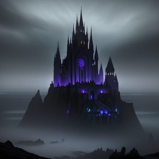 Obsidian Coast - Gothic Cityscape at Sunset on a Dark, Mist...